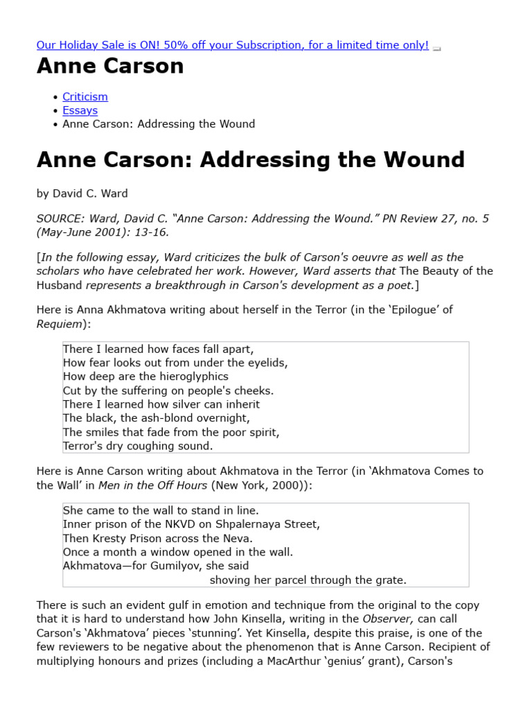 Criticism - Anne Carson - Addressing The Wound - David C. Ward | PDF ...