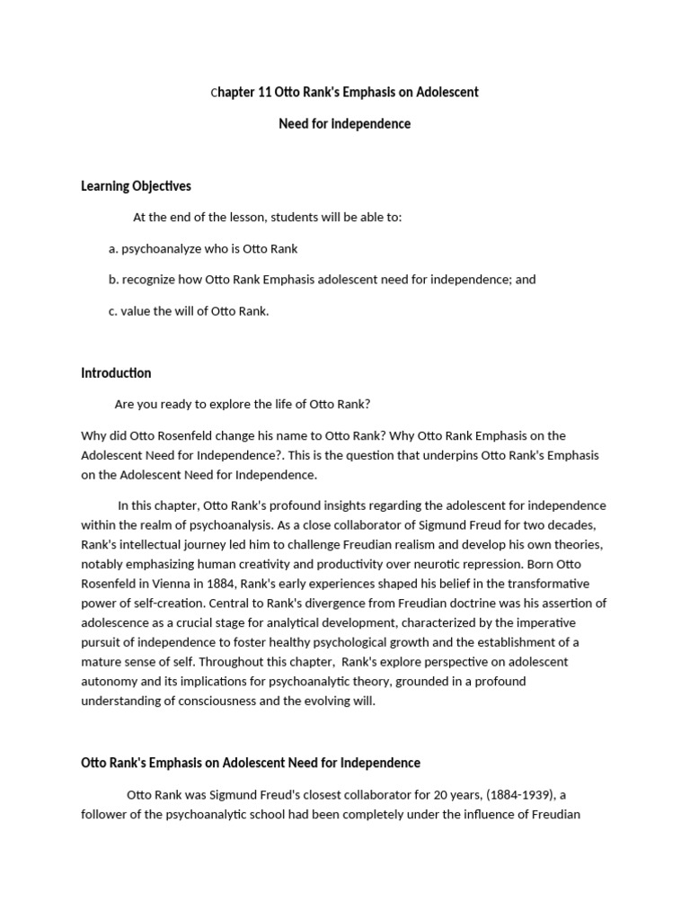 Otto Rank on Adolescent Independence | PDF | Psychoanalysis | Sigmund Freud