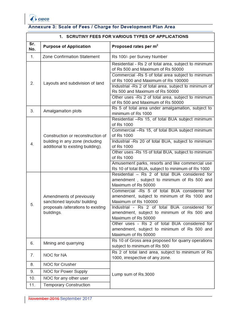 09 Scale of Fees or Charges, Annexure 3 of Sanctioned DCPR of NAINA | PDF