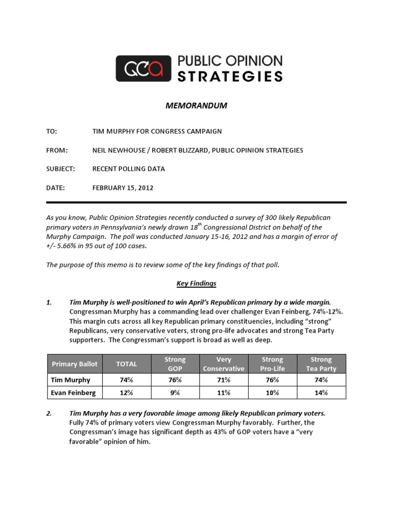Tim Murphy 2/2012 Polling Memo | PDF