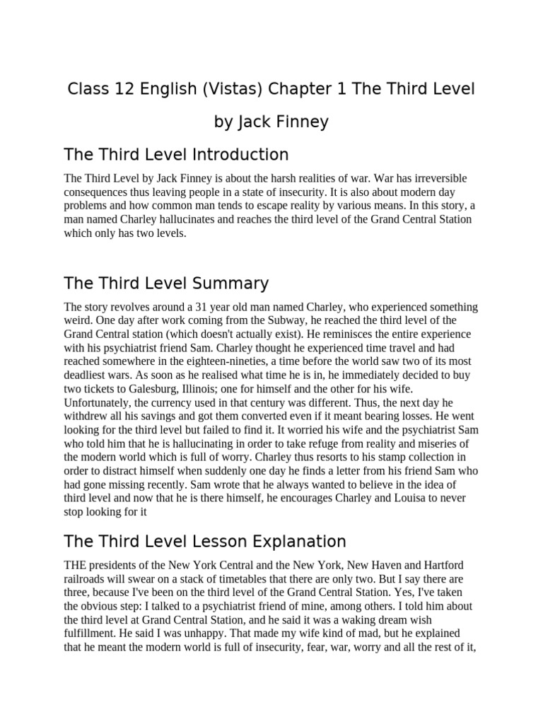 The Third Level Class 12th | PDF