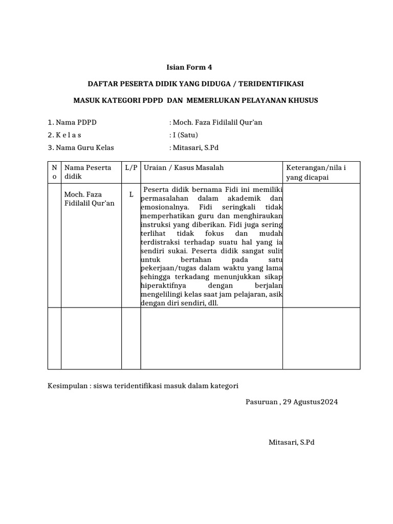 Identifikasi Dan Asesmen ABK SDN Pateguhan | PDF