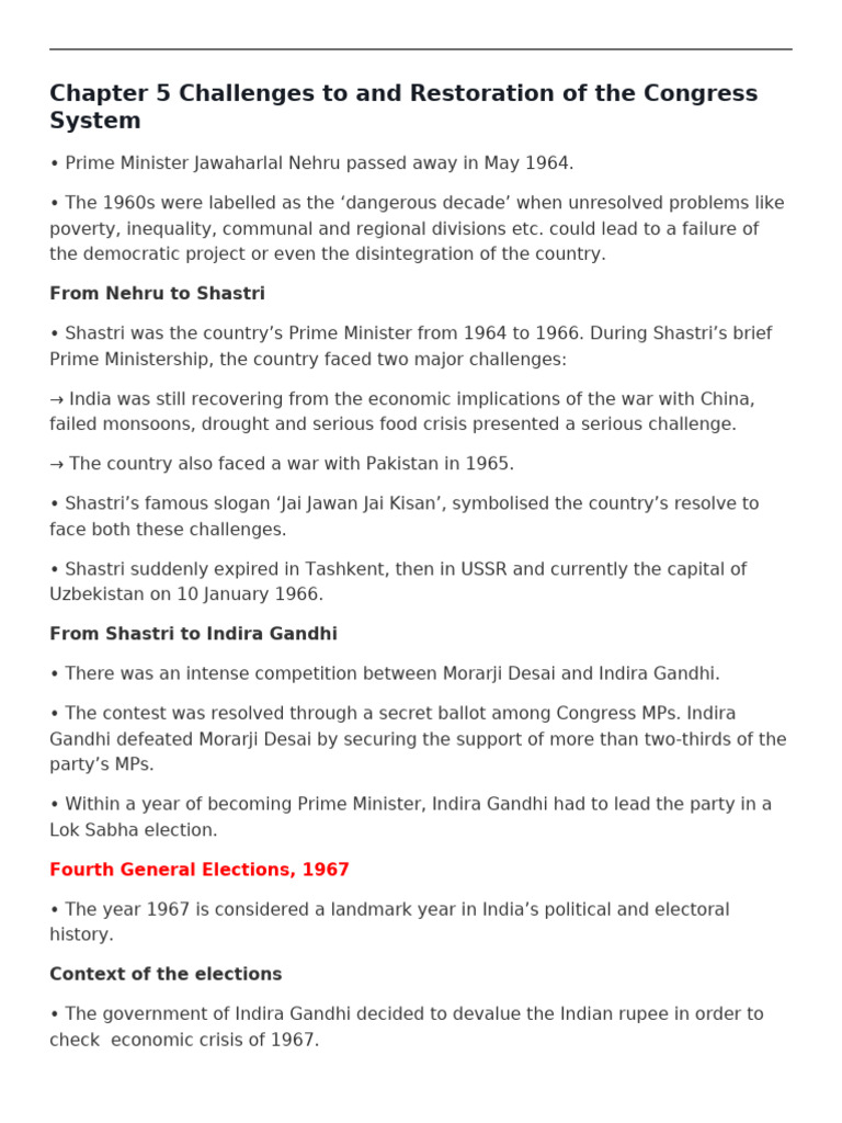 Restoration of Congress System in 1971 | PDF | Indian National Congress ...