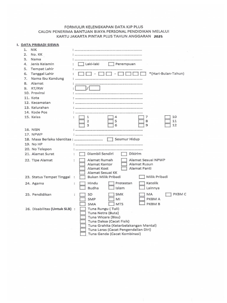 Formulir KJP 2025 | PDF