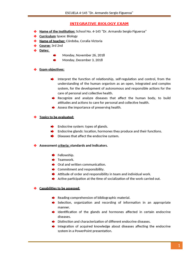 Biology Exam Endocrine System | PDF | Endocrine System