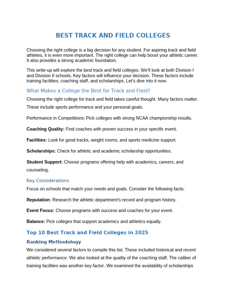 Best Track and Field Colleges-1 | PDF | Track And Field | Sports