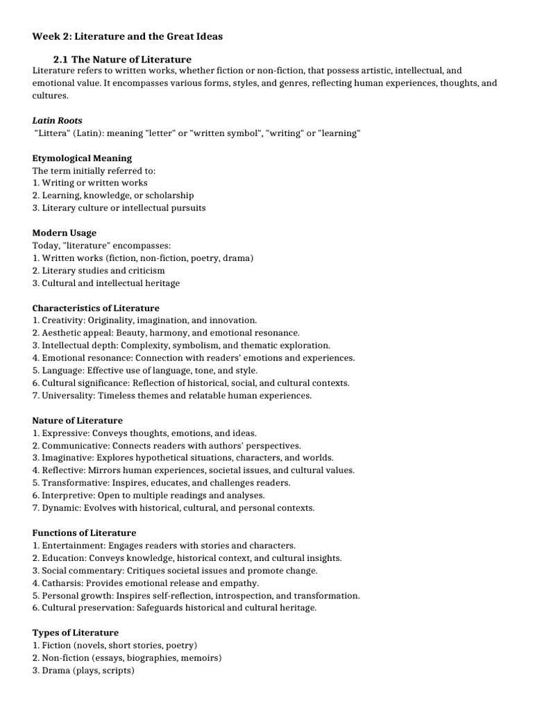 Great Books L1 Literature Handout | PDF | Genre | Poetry