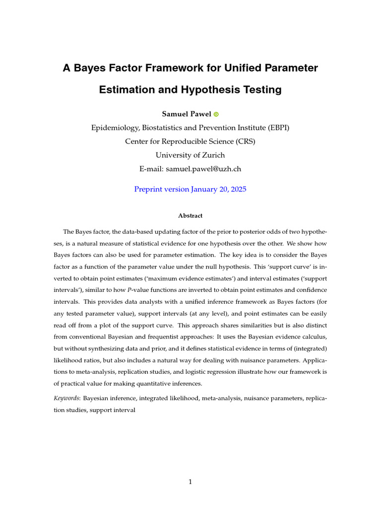A Bayes Factor Frameowrk For Unified Parameter Estimation And Hypothesis Testing Pdf P Value