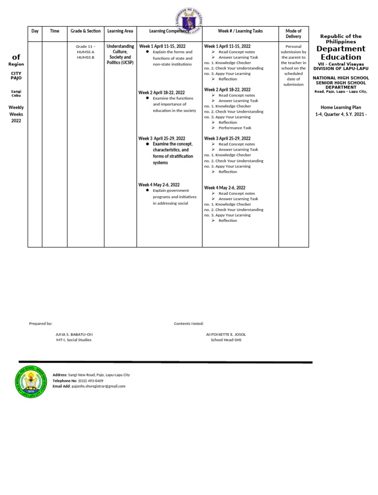 WHLP weeks 1-4, Q4 UCSP | PDF | Intelligence | Cognition