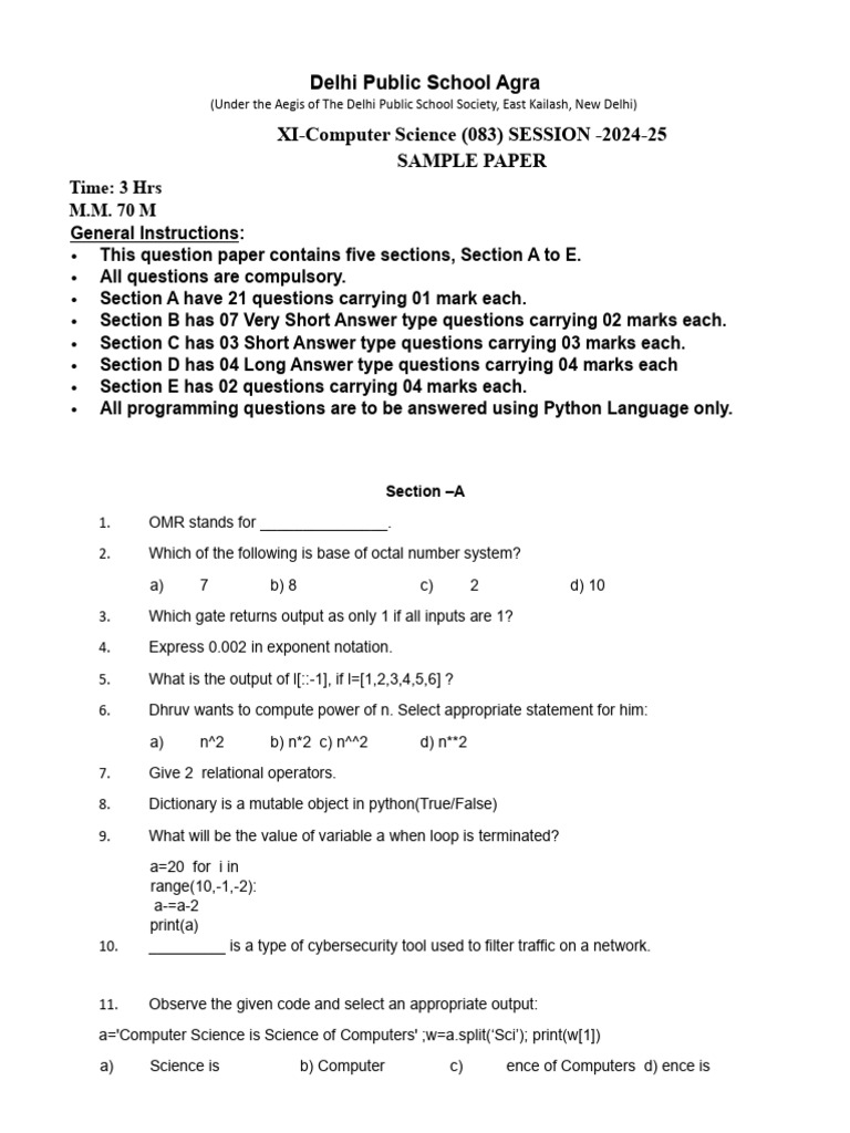 Xi Cs Final Term Sample Paper 2024 25 Pdf Software Engineering 1831