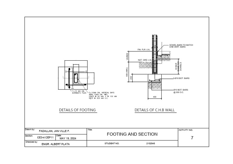 Footing and Section 7: Details of C.H.B Wall Details of Footing | PDF