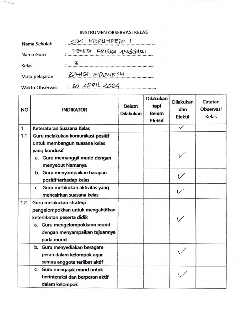 Instrumen Observasi Kelas | PDF