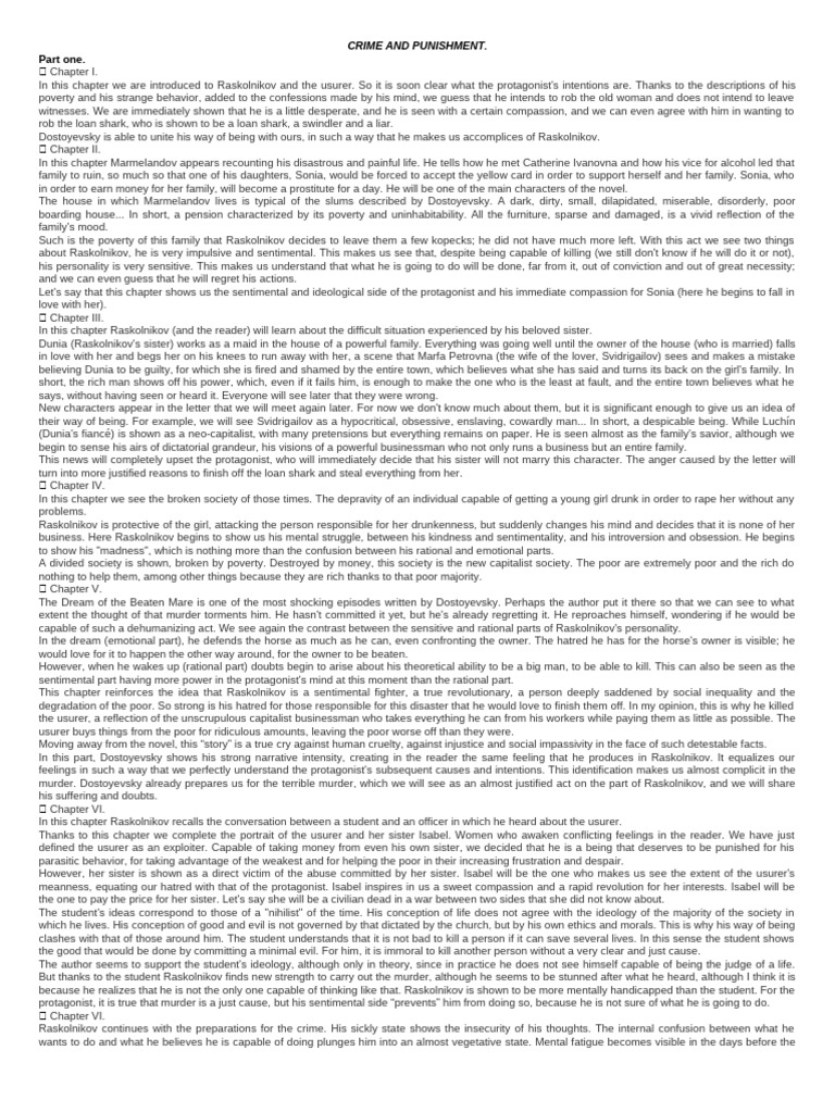 SUMMARY Crime and Punishment BY CHAPTERS | PDF | Crime And Punishment ...