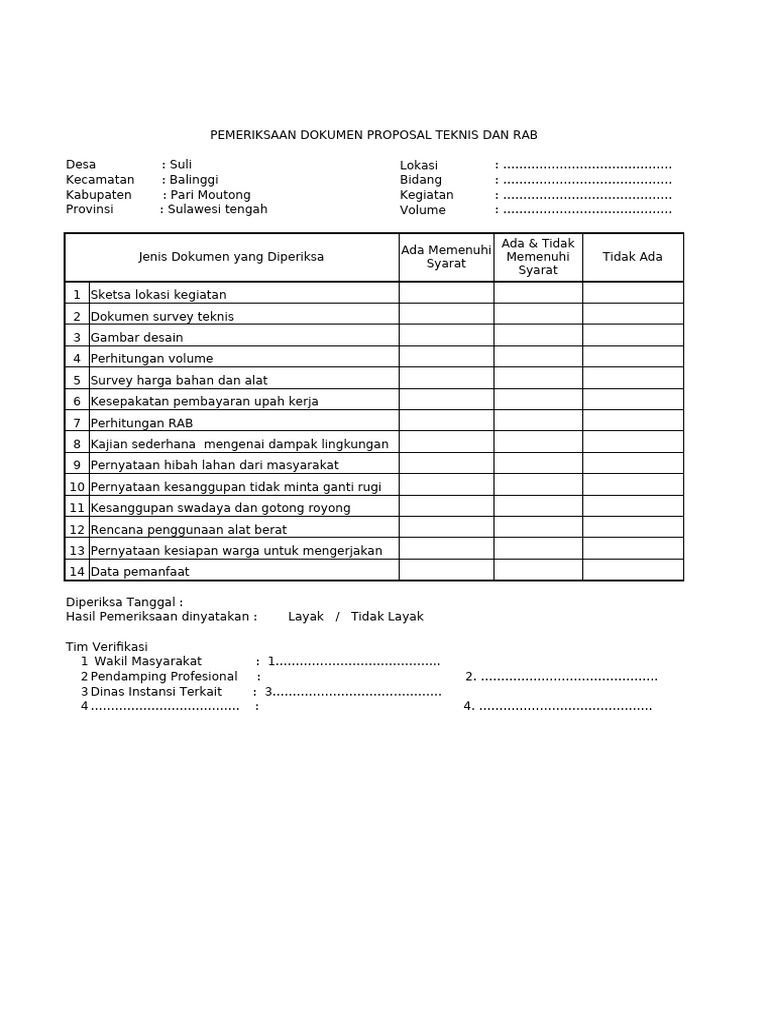 Pemeriksaan Dokumen Proposal Teknis Desa | PDF