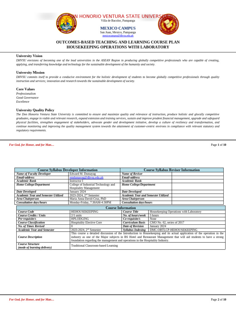 HEHOUSEKEEPING - Housekeeping Operations With Laboratory - 2023-2024 ...