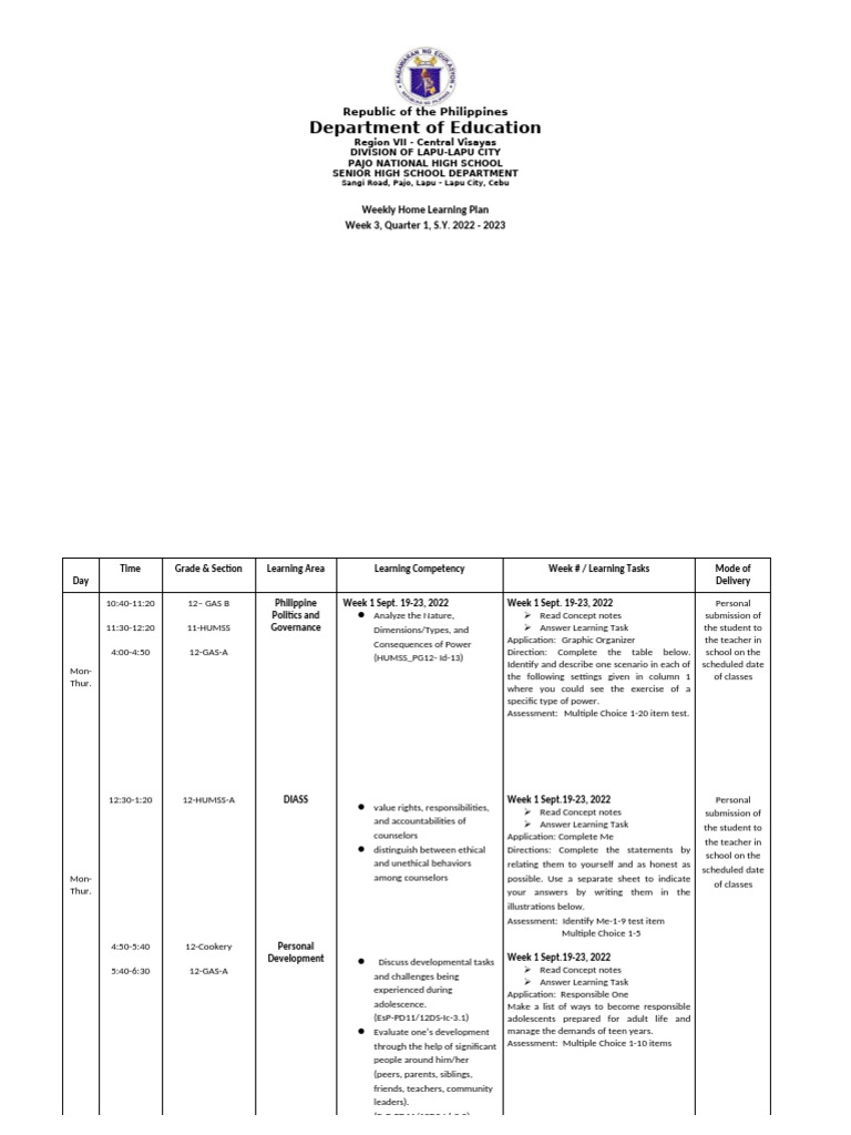 WHLP week-3 Polgov, DIASS, Perdev | PDF | Adolescence | Multiple Choice