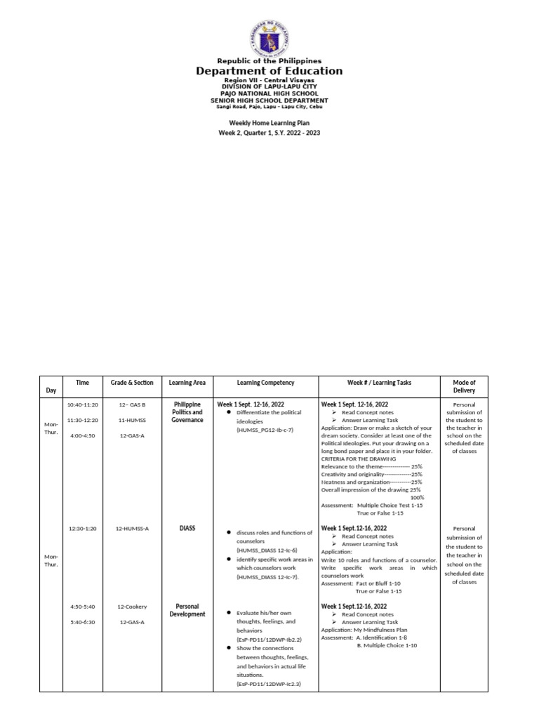 WHLP Week-2 Polgov, DIASS, Perdev | PDF | Learning | Cognitive Science