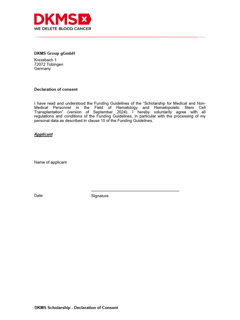 DKMS Scholarship Declaration of Consent | PDF