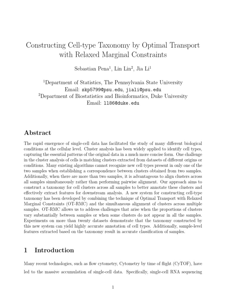 Constructing Cell-Type Taxonomy by Optimal Transport With Relaxed Marginal Constraints | PDF ...