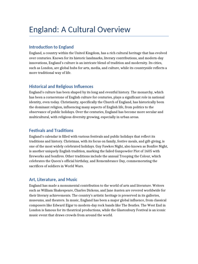 England Cultural Overview | PDF | England