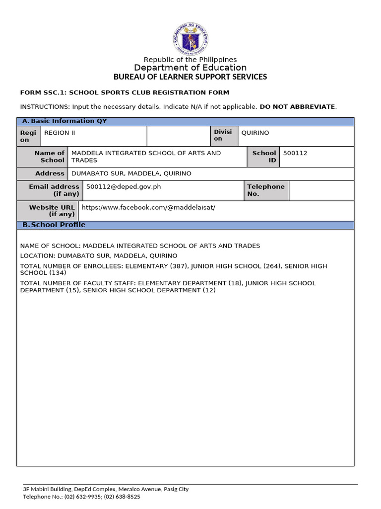 FORM SSC.1 School Sports Club Registration Form v1 Final | PDF | Sports