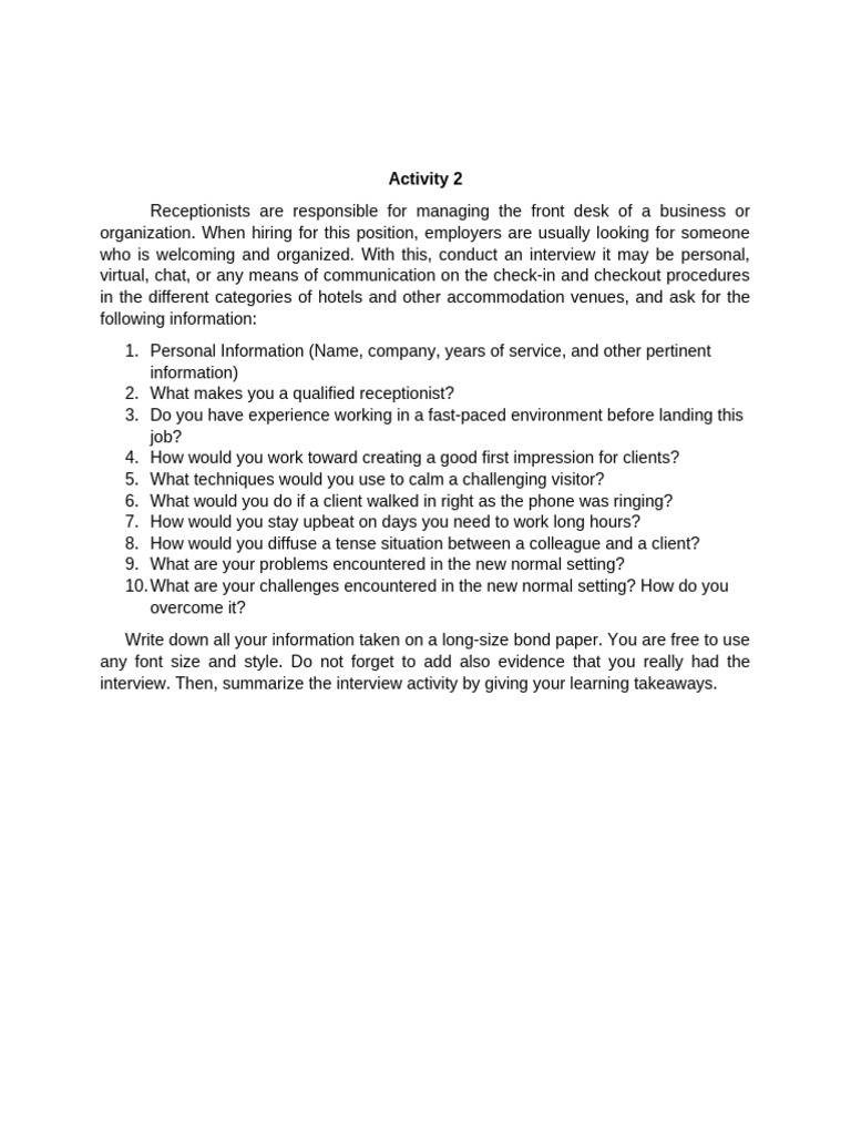 Front Office Activity | PDF