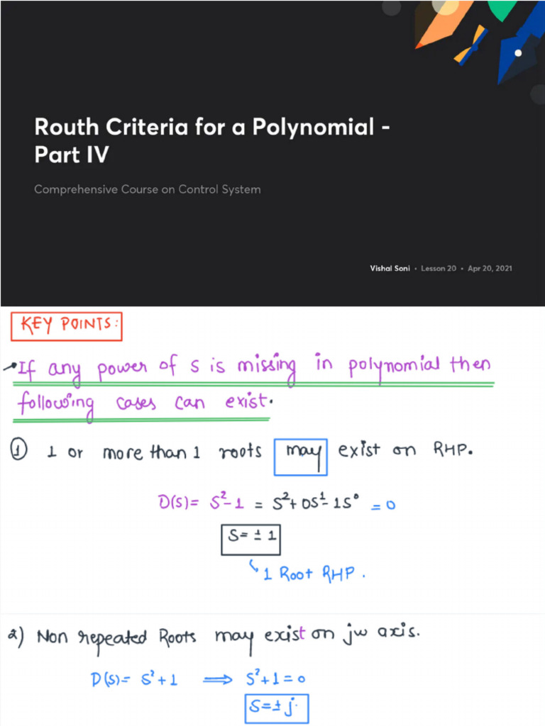 20.Routh Criteria for a Polynomial - Nno 1677162 | PDF