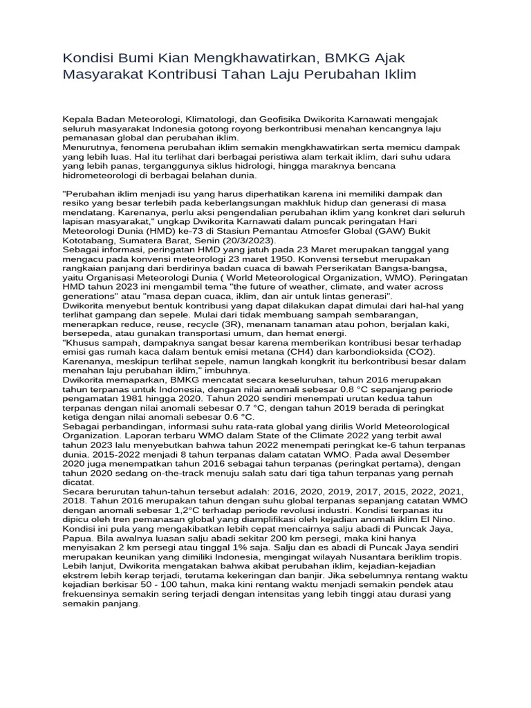 Kondisi Bumi Kian Mengkhawatirkan | PDF