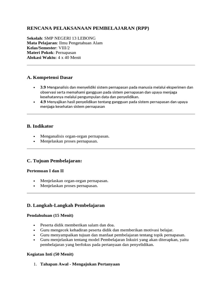 Bahan RPP Dan Soal | PDF