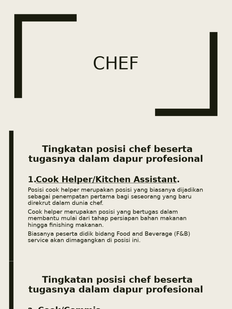 Tingkatan Posisi Chef di Dapur Profesional | PDF