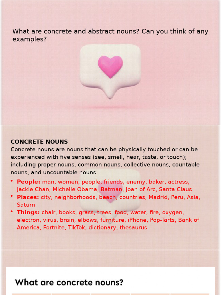 Concrete and Abstract Nouns-Copy20240914142726 | PDF | Noun