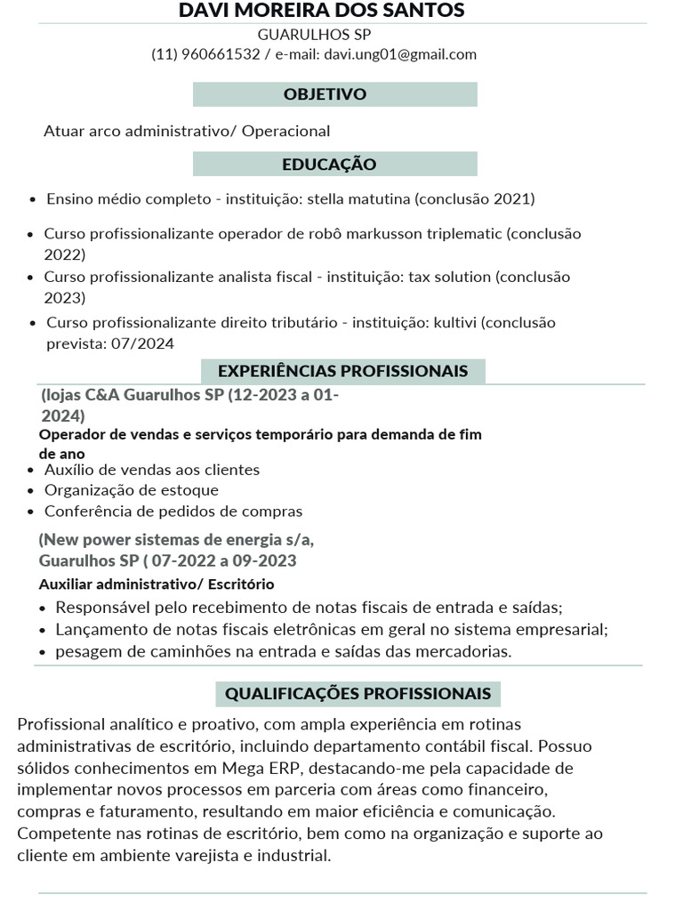 CV- DAVI MOREIRA | PDF