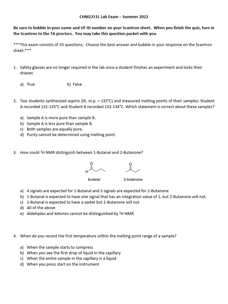 CHM2211L Lab Exam - Summer 2022 | PDF | Thin Layer Chromatography | Solvent
