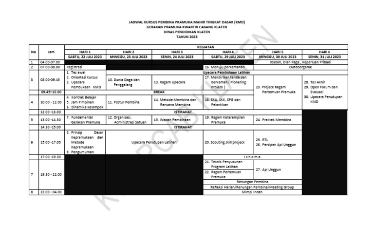 Jadwal KMD Disdik | PDF