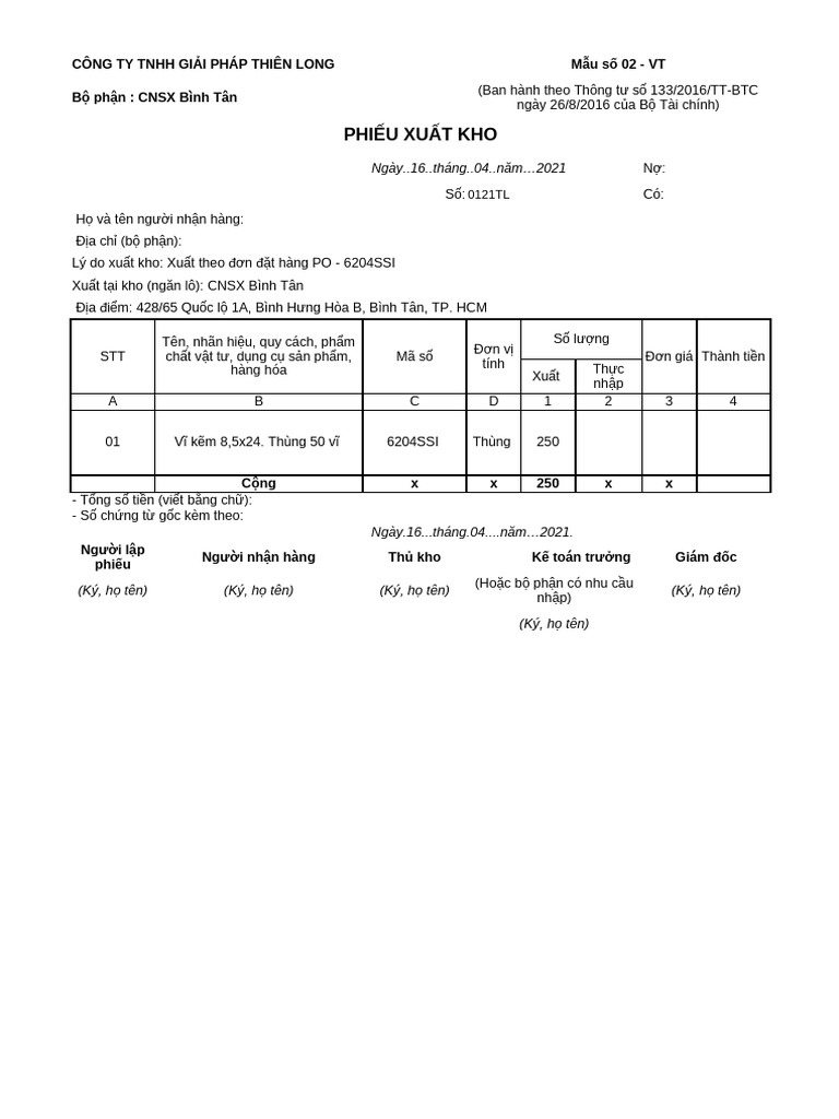 Phiếu Xuat Kho | PDF