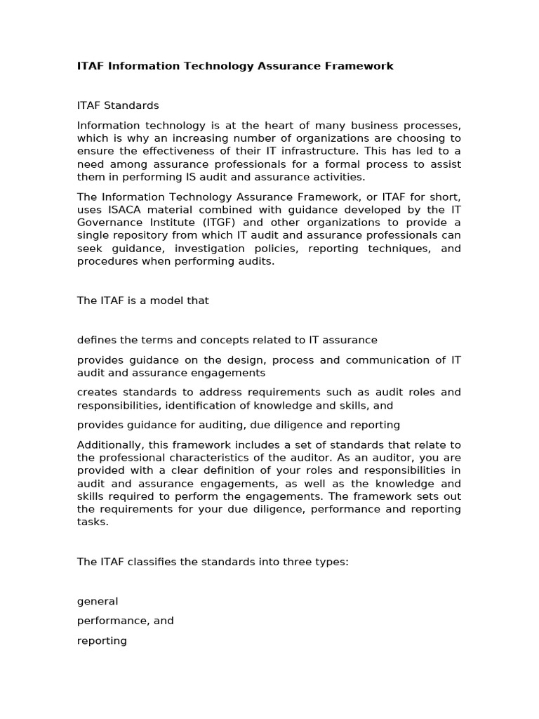 Information Technology Assurance Framework of ITAF | PDF | Audit ...
