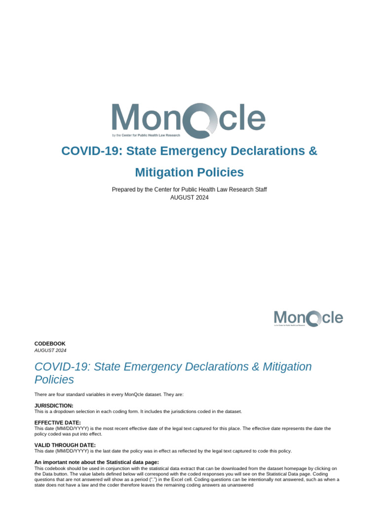 COVID-19 State Emergency Standard Codebook 2024-08-23-05-15-59 | PDF | Categorical Variable ...
