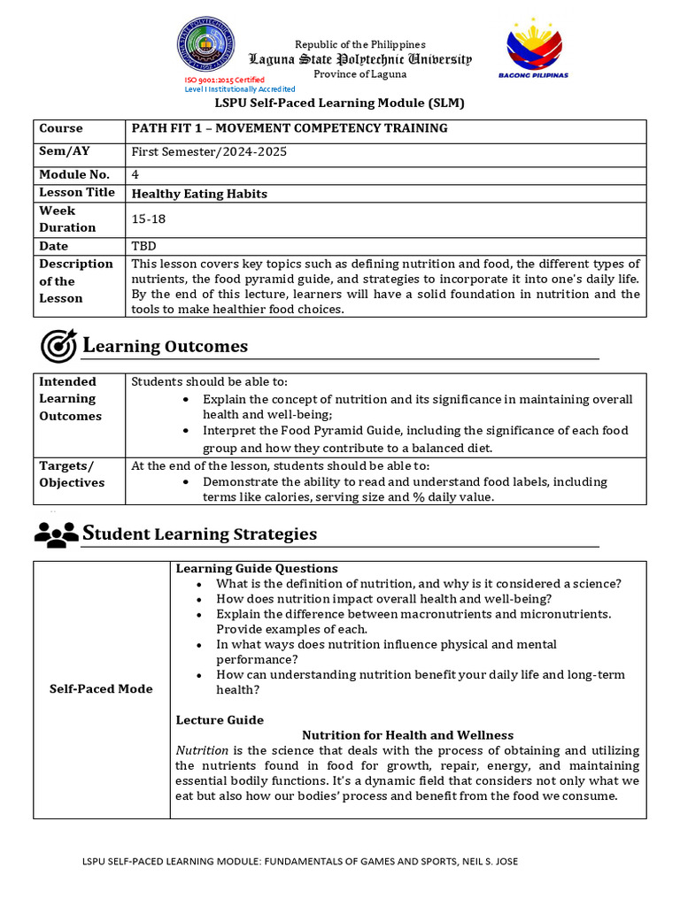 Healthy Eating Habits Learning Module | PDF | Foods | Nutrients
