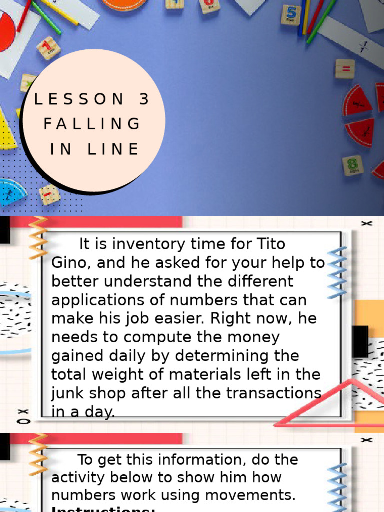 LS 3 Lesson 3 - Falling in Line | PDF | Numbers | Money