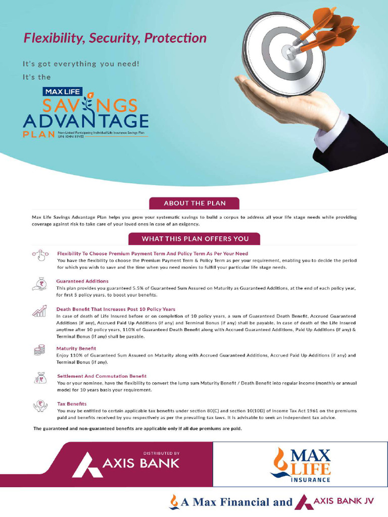 Max Life Savings Advantage Plan Leaflet | PDF
