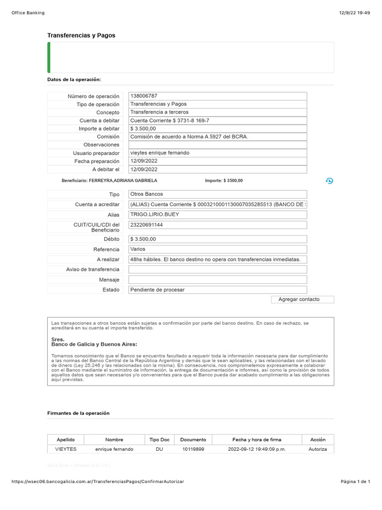 Devolucion - 2 | PDF | Bancos | Transferencia bancaria