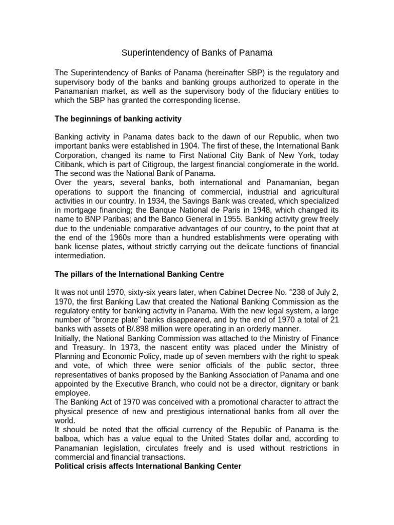 Superintendency of Banks of Panama.docx | PDF | Banks | New York State ...