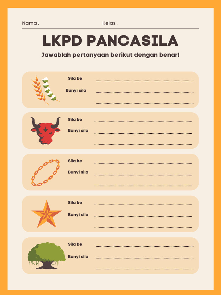 Kuning Ilustrasi Contoh LKPD Pancasila Lembar Kerja Sekolah | PDF