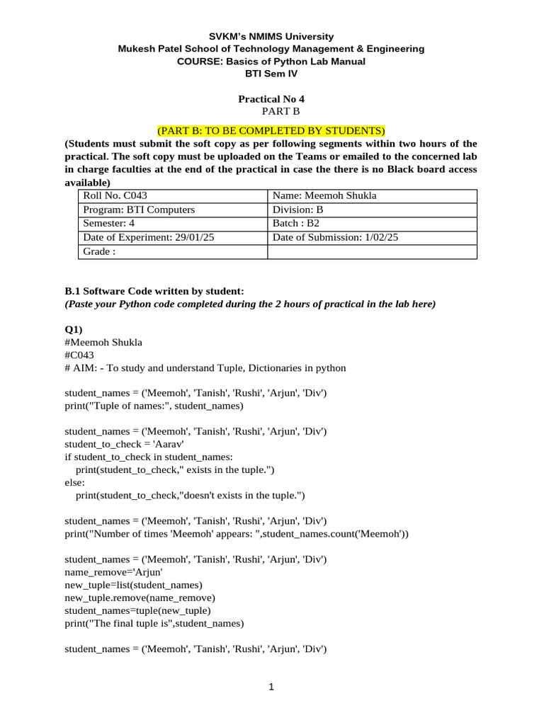 Basics of Python Lab4 Week4 f8IeUG6OgK | PDF | Computing | Computer Programming
