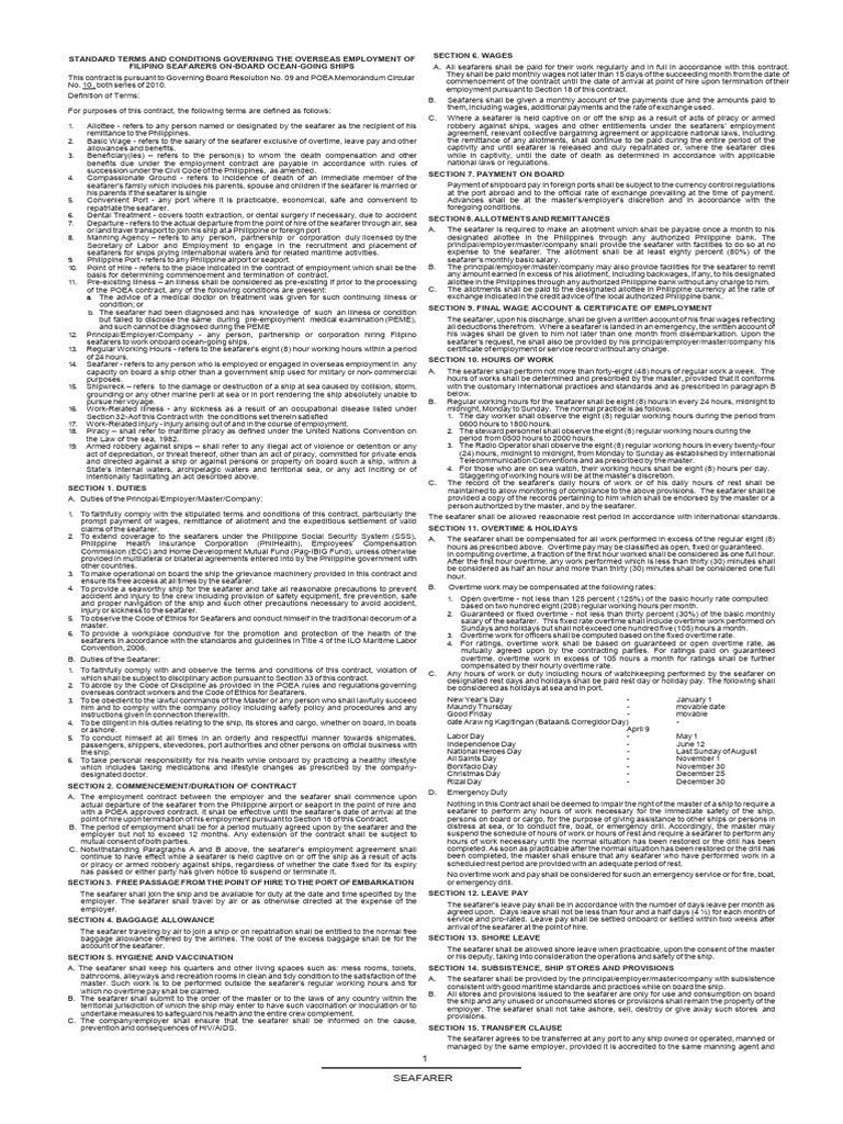 POEA Standard Terms and Conditions - MLC 2018 Amendment | PDF | Overtime | Employment