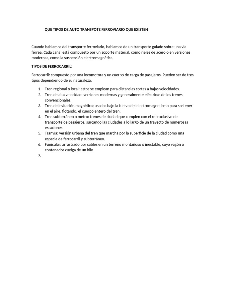 Tipos de Transporte Ferroviario | PDF