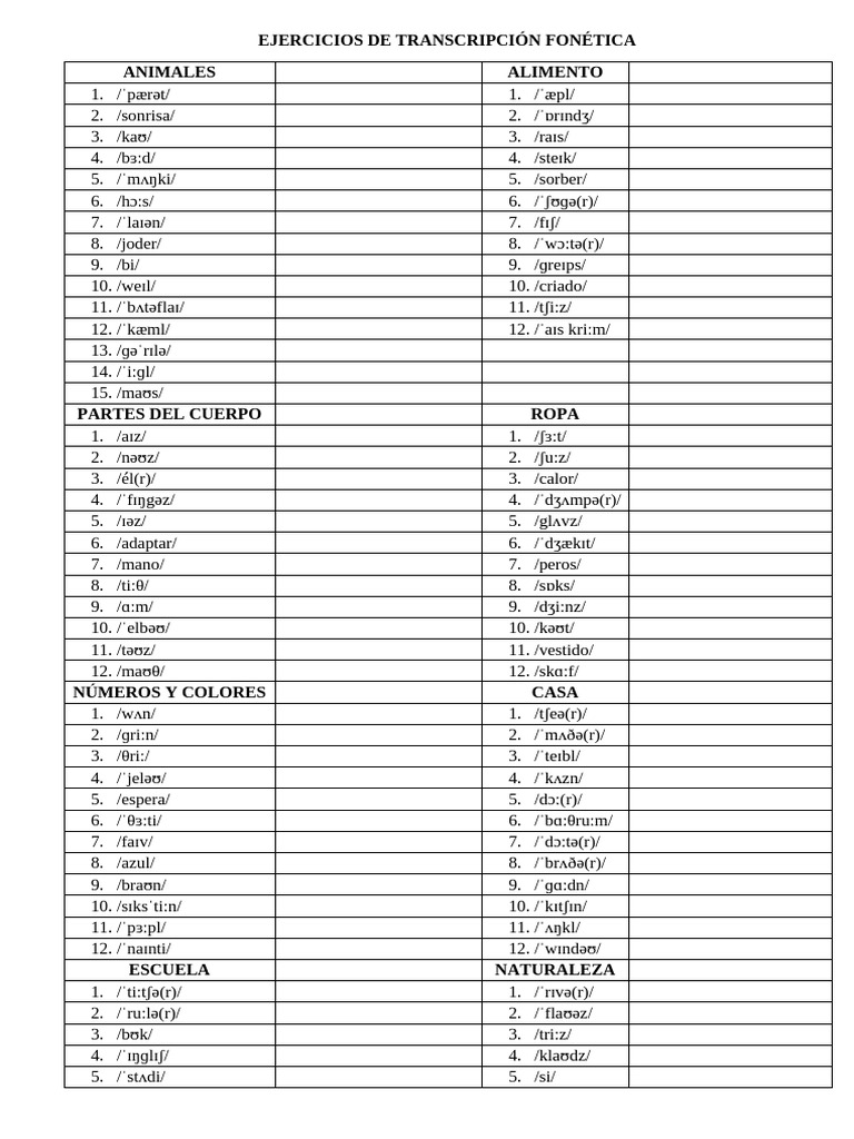 Ejercicios de transcripción fonética | PDF