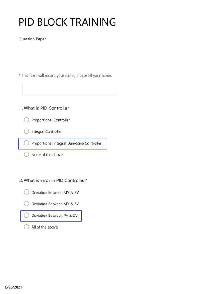 PID BLOCK TRAINING (Preview) Microsoft Forms | PDF
