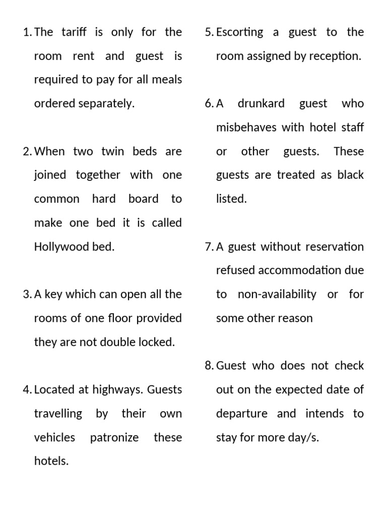 Front Office Terminologies 2 Moving Exam | PDF