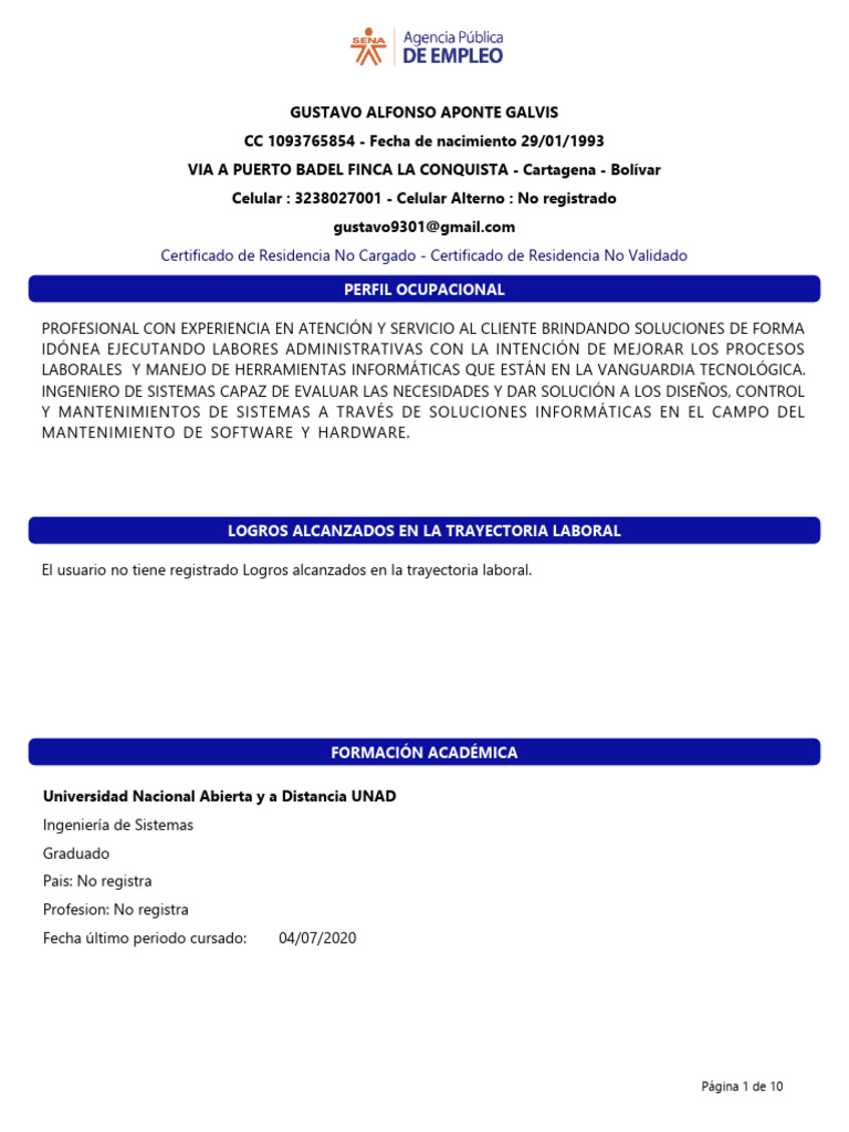 GUSTAVO ALFONSO APONTE GALVIS | PDF | Servicio al Cliente | Business